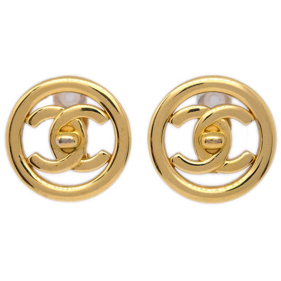 CHANEL | Jewelry | Chanel Turnlock Button Earrings Gold Clipon 97p 5186 ...